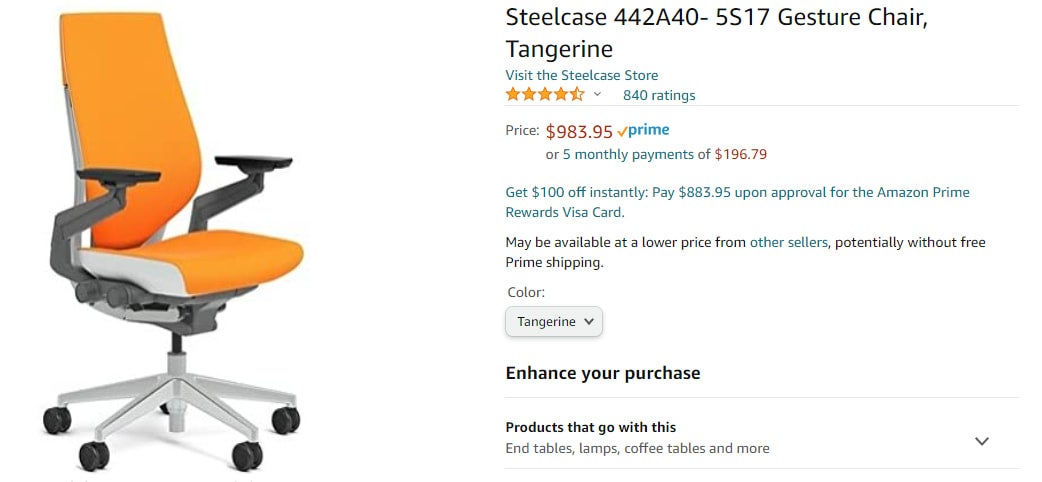 Steelcase 442A40- 5S17 Gesture Chair, Tangerine | Graywolf Paylake